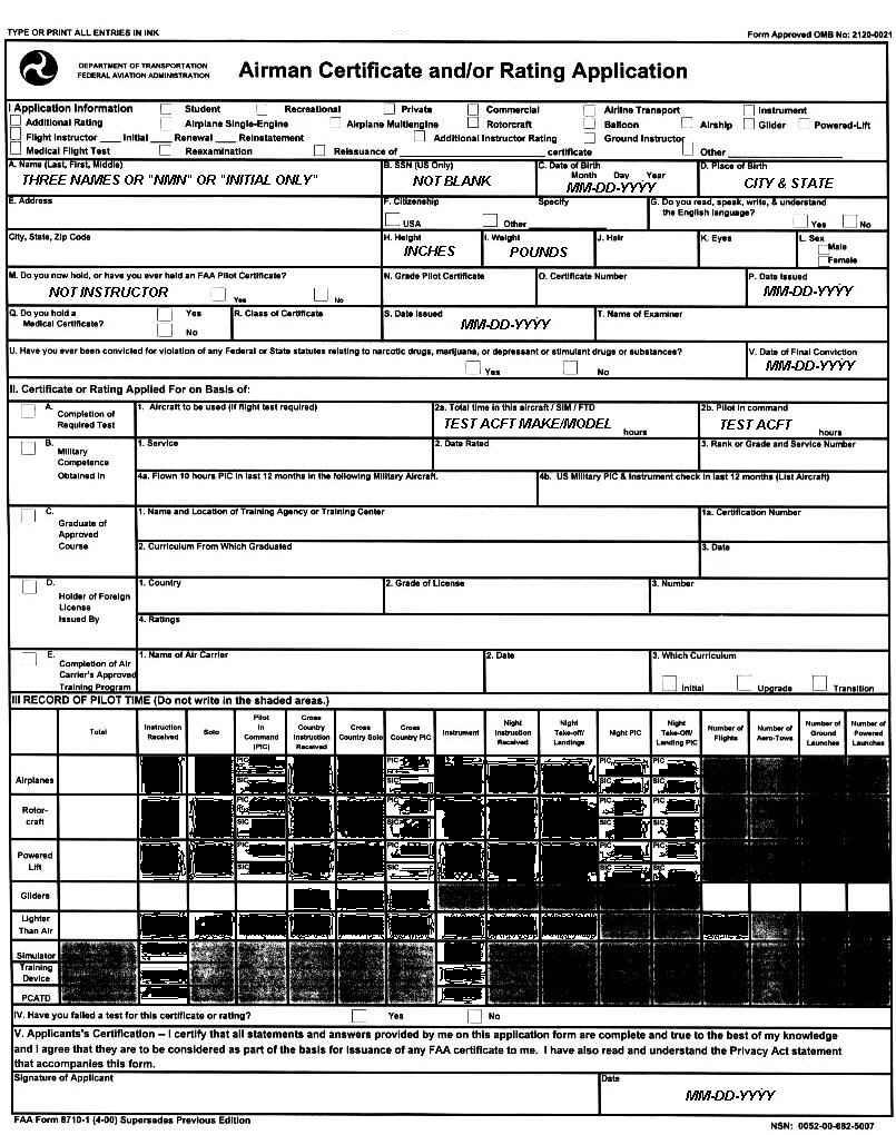 AIRMAN CERTIFICATE AND OR RATING APPLICATION